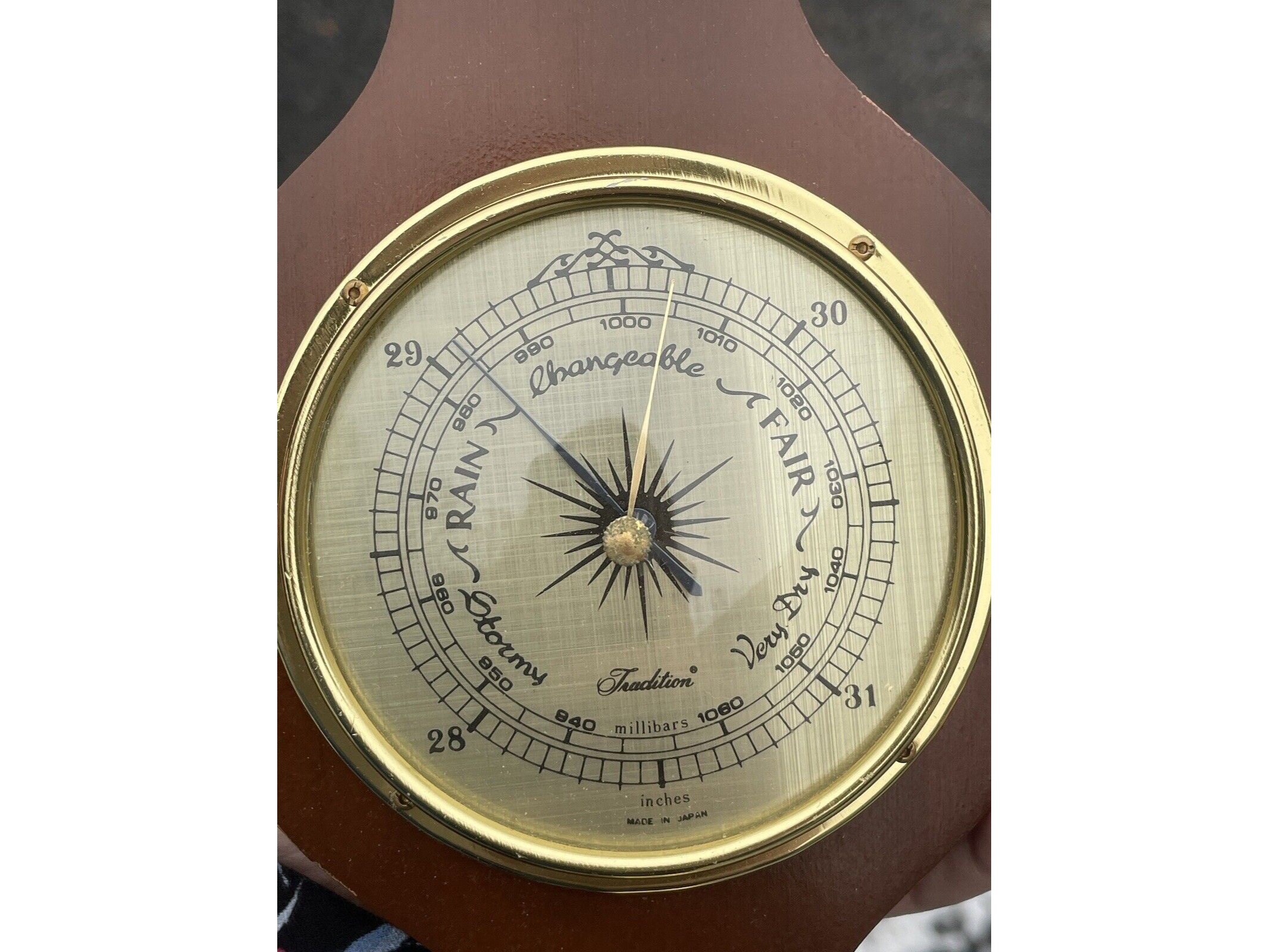 MCM Vintage Banjo 70s Tradition Japan Wood Wall Barometer Thermometer ...