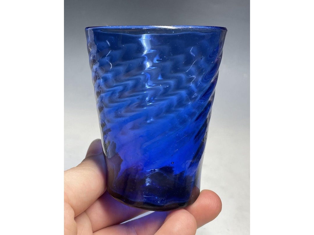3" Cobalt Blue Swirl Handblown Art Glass Tumbler Mexican Drinkware ...