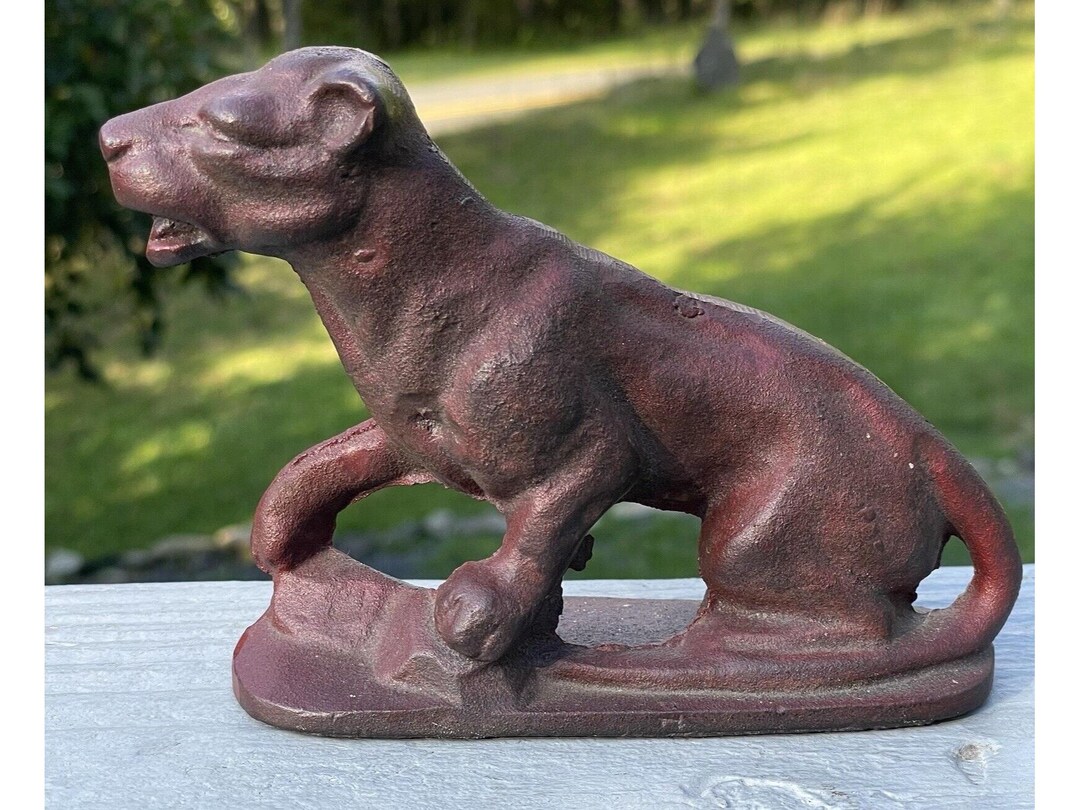 Antique - Vintage Cast Iron Red Painted Lioness Figure Sculpture Statue ...