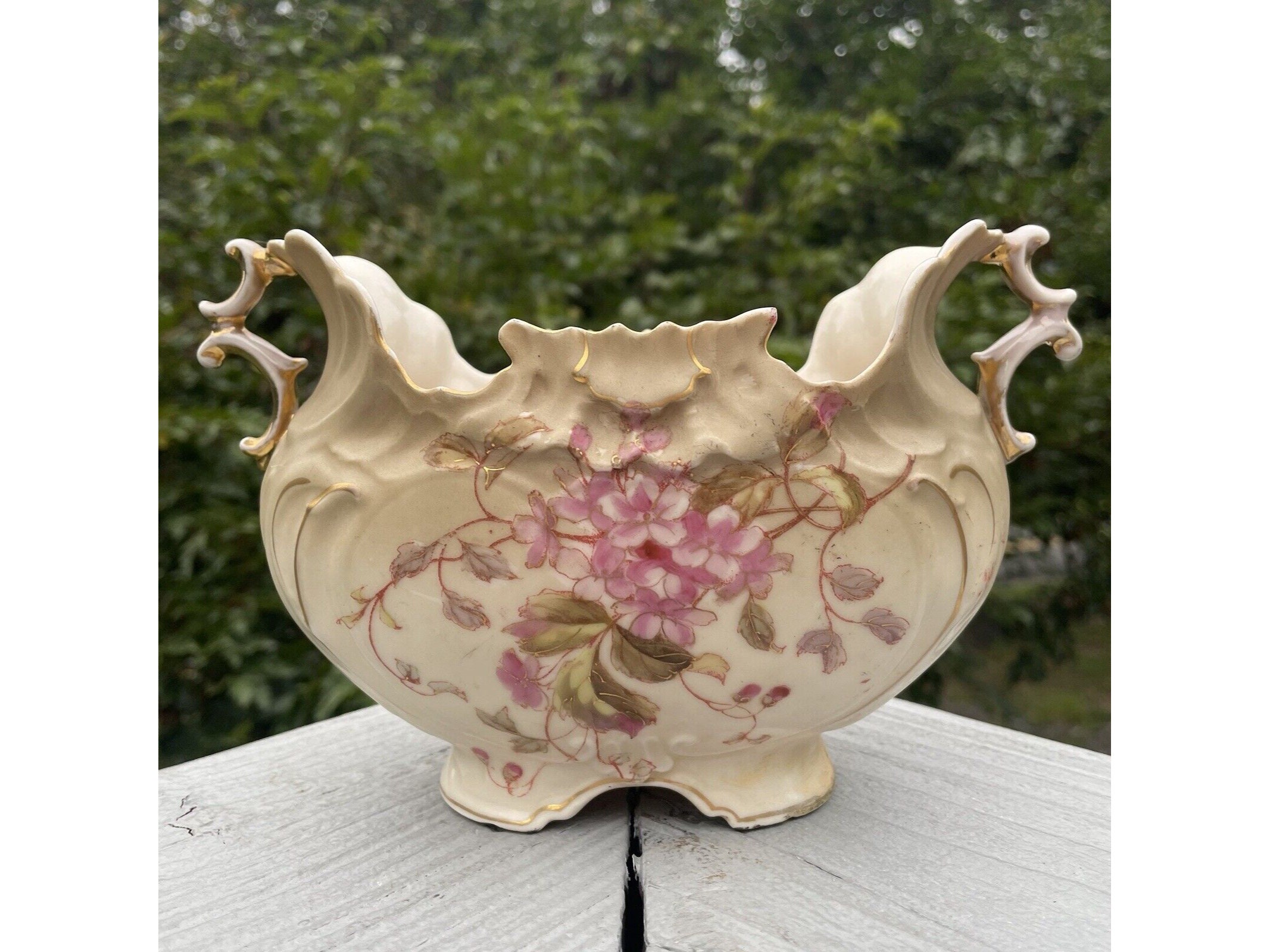 Antique Vintage Porcelain Centerpiece Console Vase Gilt & - Etsy