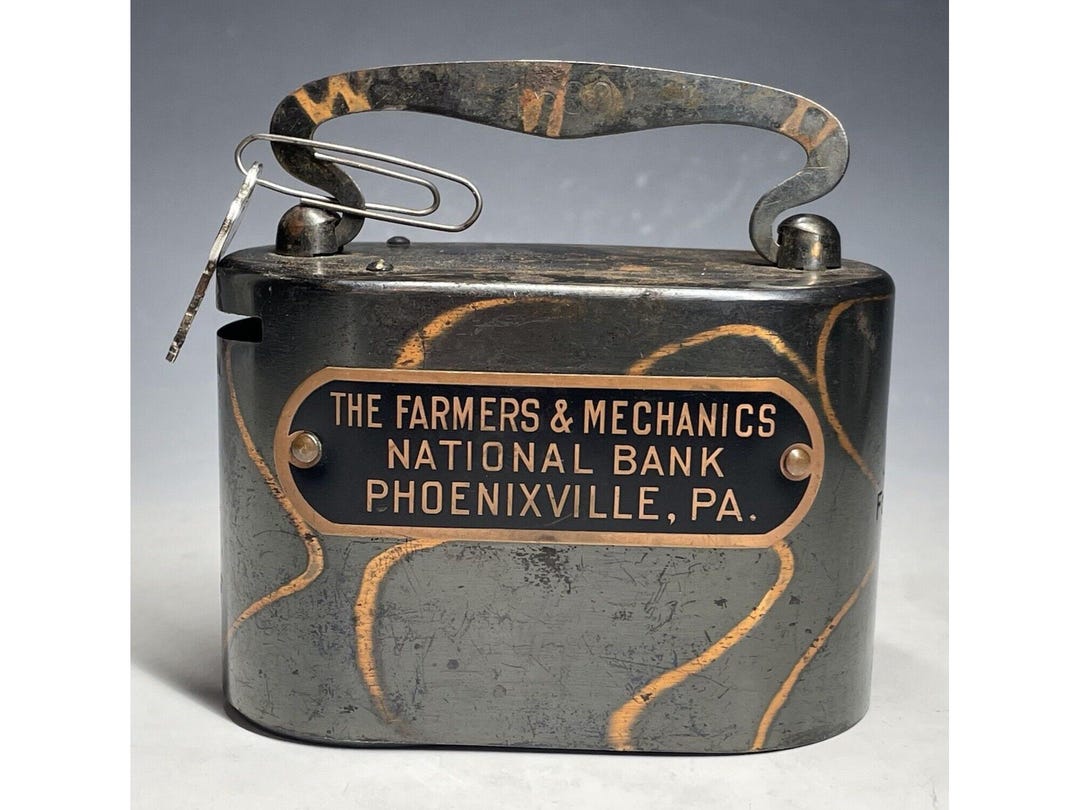 RARE Antique Arts & Crafts Era Coin Bank Advertising Copper Edwardian ...