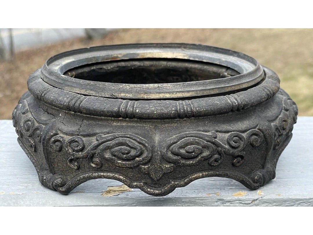 Ornate Antique Art Deco Cast Spelter Pot Metal Vase Base Bottle Stand ...