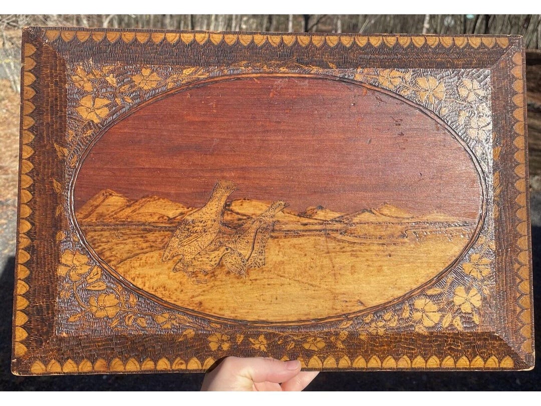 Antique Flemish Pyrography Art Nouveau Ptarmigan Birds Wooden Wall Art ...