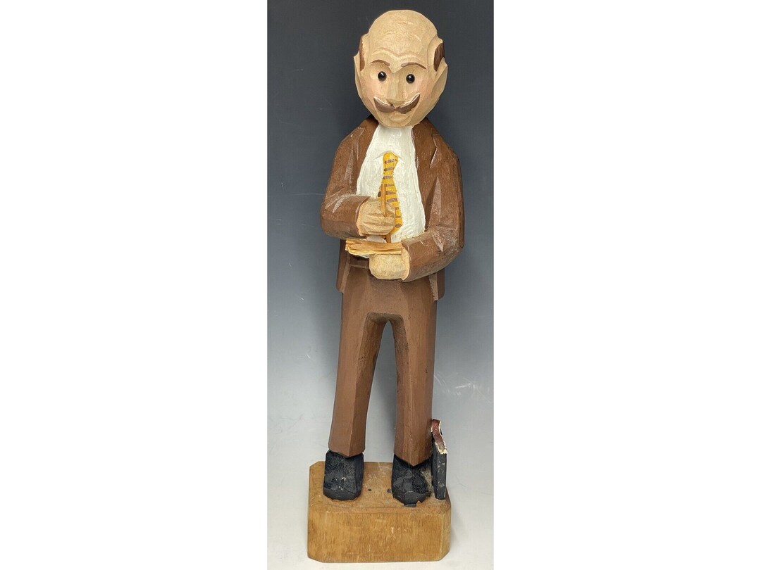 12" Vintage Hand Carved Wooden Statue 'CPA' Businessman Wood Carving ...