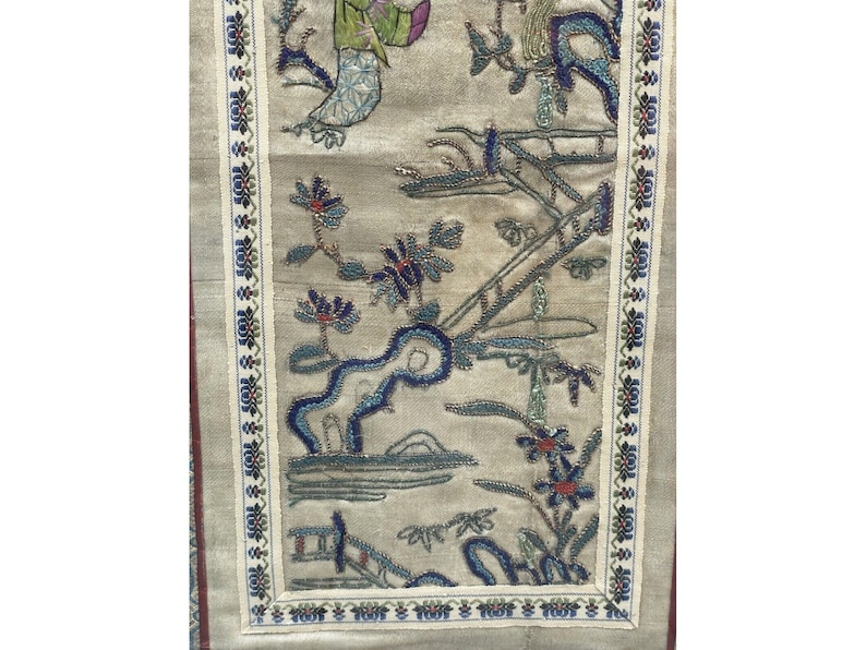Antique Chinese Framed Forbidden Stitch Embroidered Textile Fabric ...