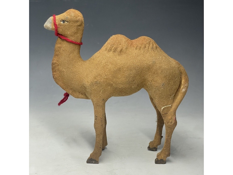 RARE Antique 2 Hump Putz German Nativity Camel Flocked Christmas Decor ...