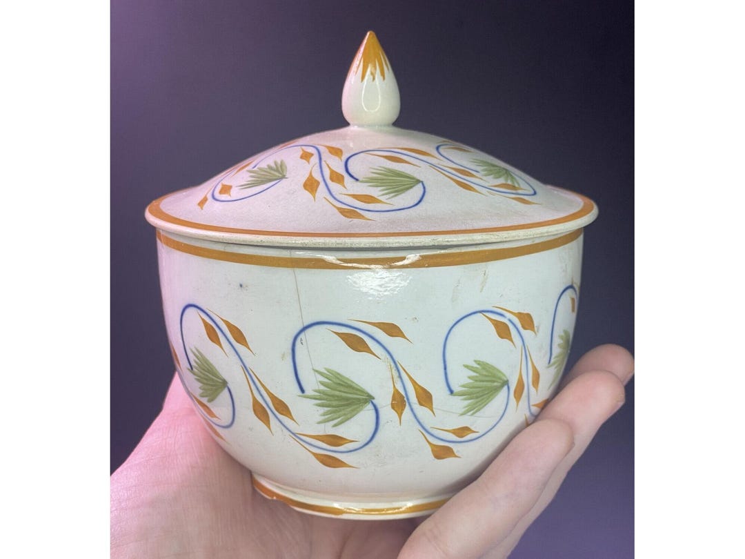 Antique Staffordshire Pearlware Porcelain Sugar Covered Bowl Pratt Ware ...