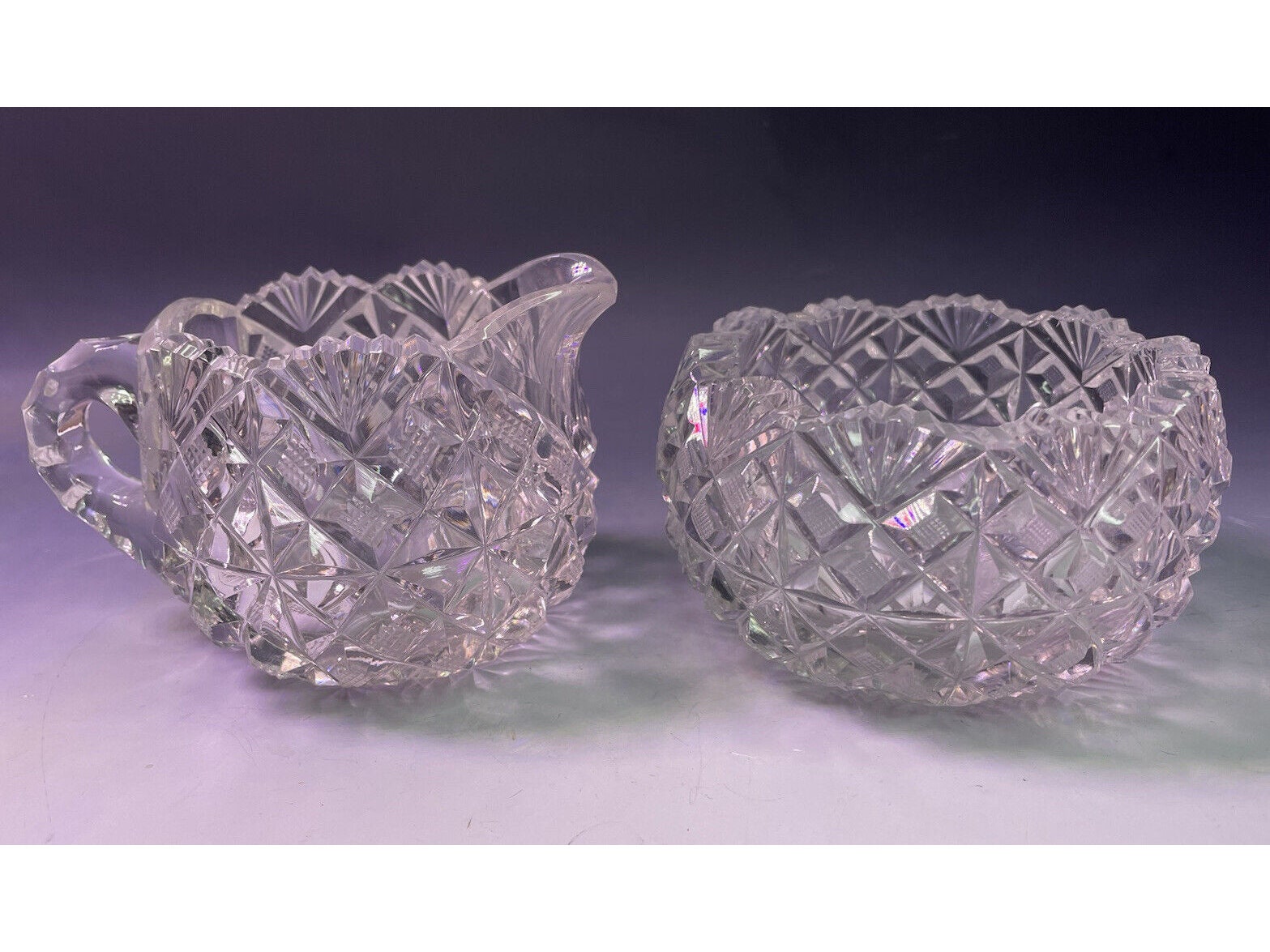 Antique American Brilliant Period Cut Glass Creamer Sugar Fan & Diamond ...
