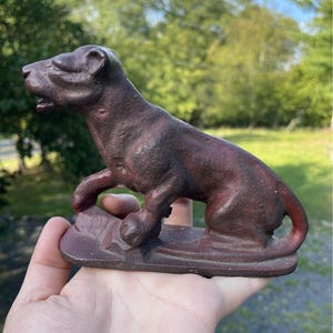 Antique - Vintage Cast Iron Red Painted Lioness Figure Sculpture Statue ...