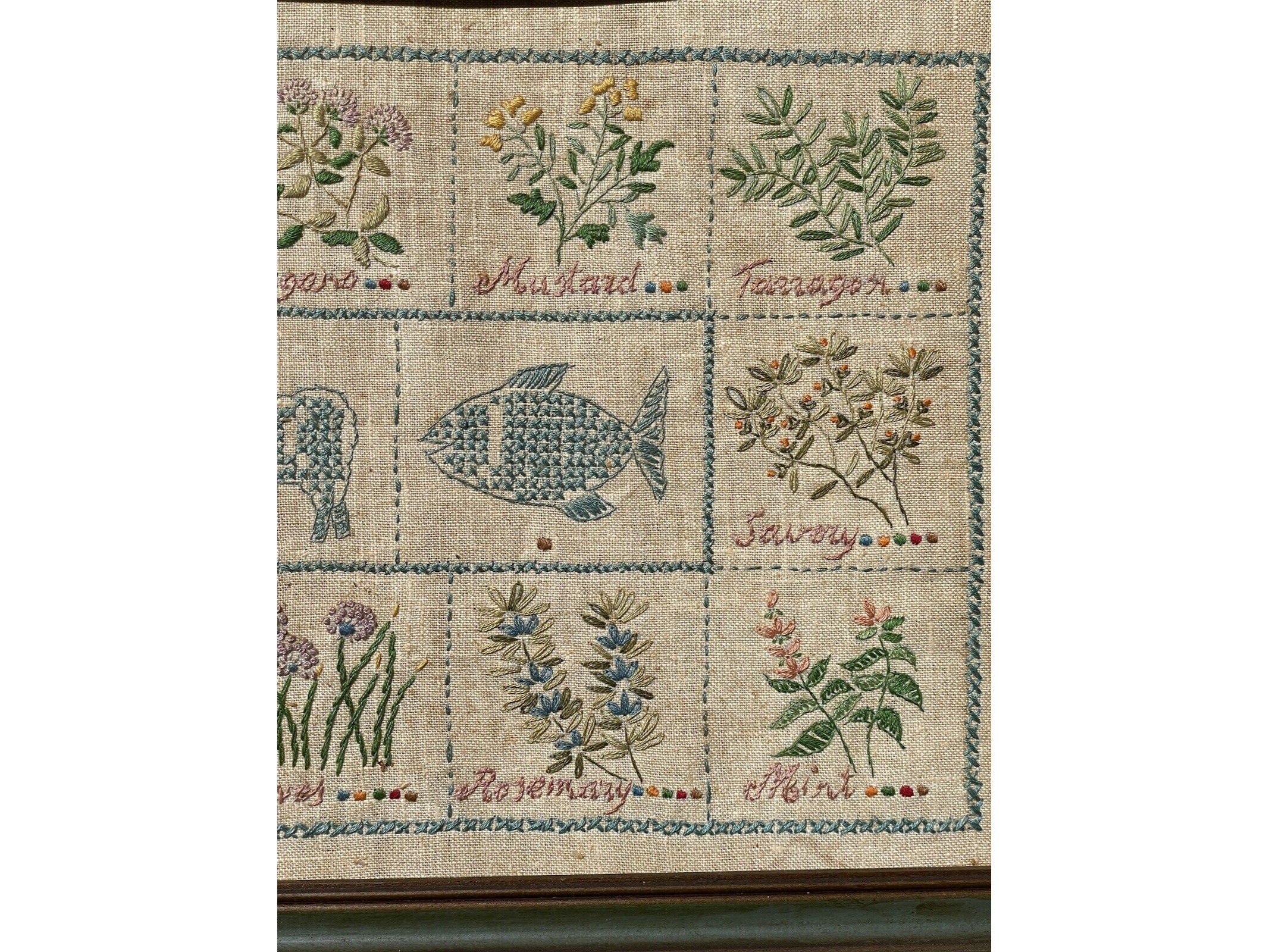 Vintage Botanical Sampler Animals Framed Wall Art Embroidery Rustic ...
