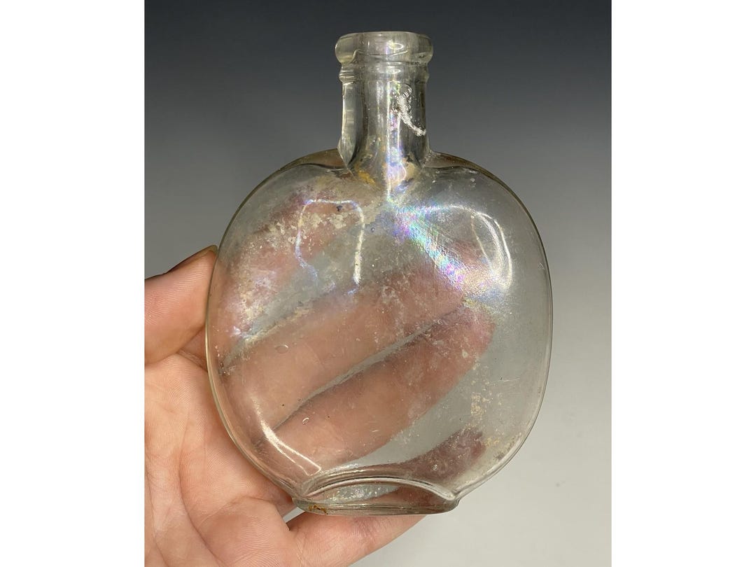 Antique Victorian Clear Glass Pumpkin Seed Whiskey Liquor Hip Flask ...