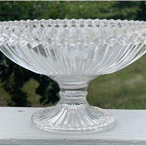 Vintage 20th C. Pressed Glass Compote Sawtooth Diamond Prism Candy Dish ...
