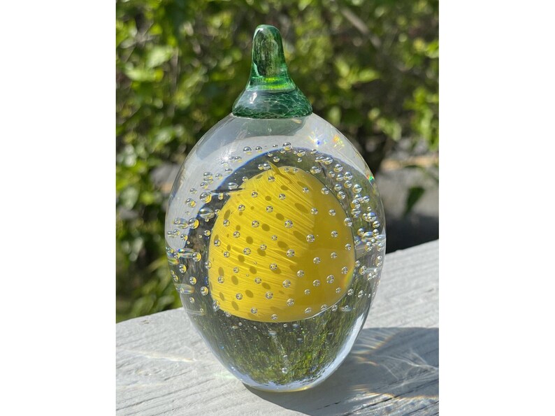 Poland Studio Art Glass Yellow & Clear Paperweight Controlled Bubble ...