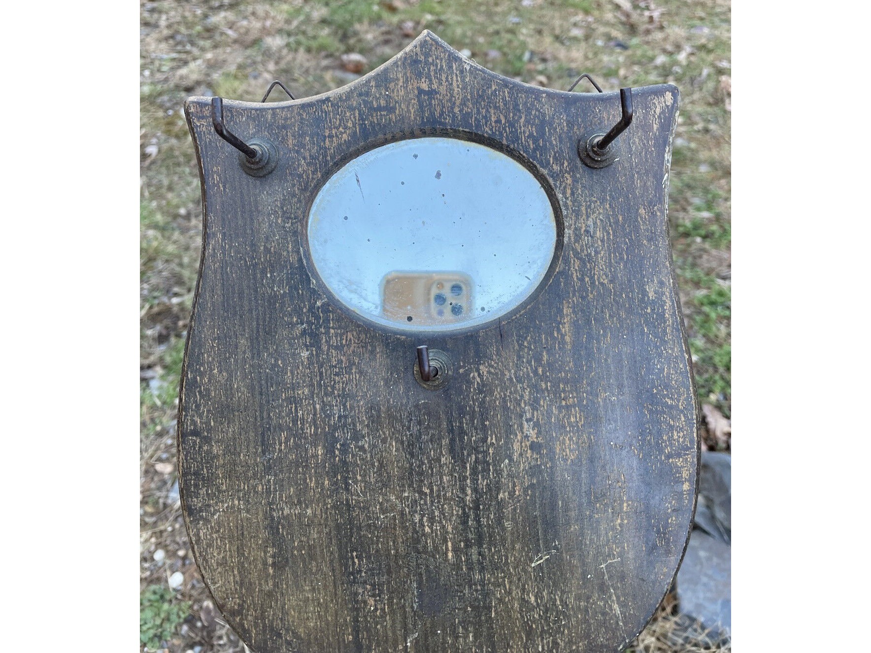 Antique 20th C. Shield W/ Bevel Glass Mirror Wall Grooming Plaque W ...