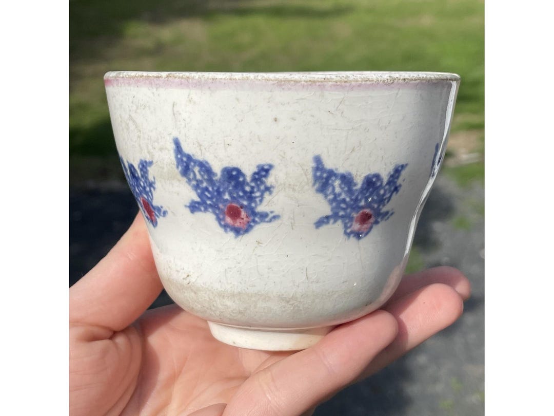 Antique Victorian Stick Spatter Ware Tea Cup Bowl Pottery Ceramic 19th ...
