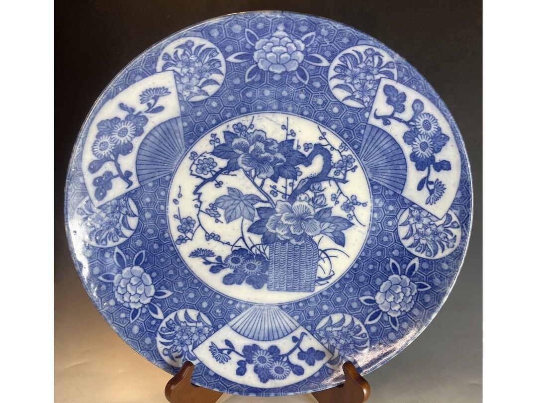 Antique Asian Porcelain Charger Display Plate W/ Fans Chinese Export ...