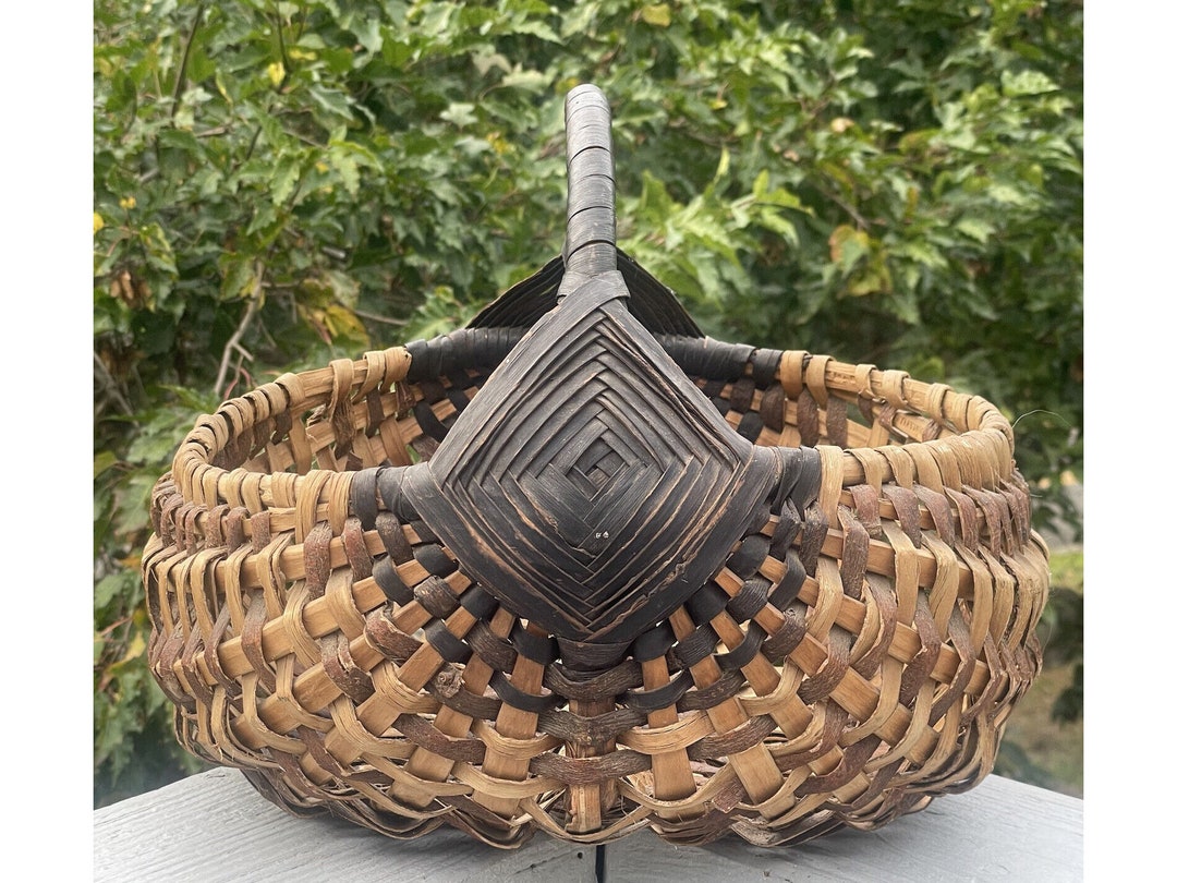Antique Vintage Splint Wood Primitive Buttocks Egg Gathering Basket ...