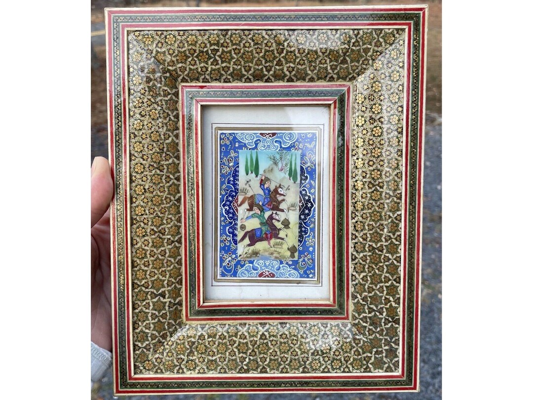 Vintage Khatar Middle East Micro Mosaic Wooden Picture Frame Miniature ...