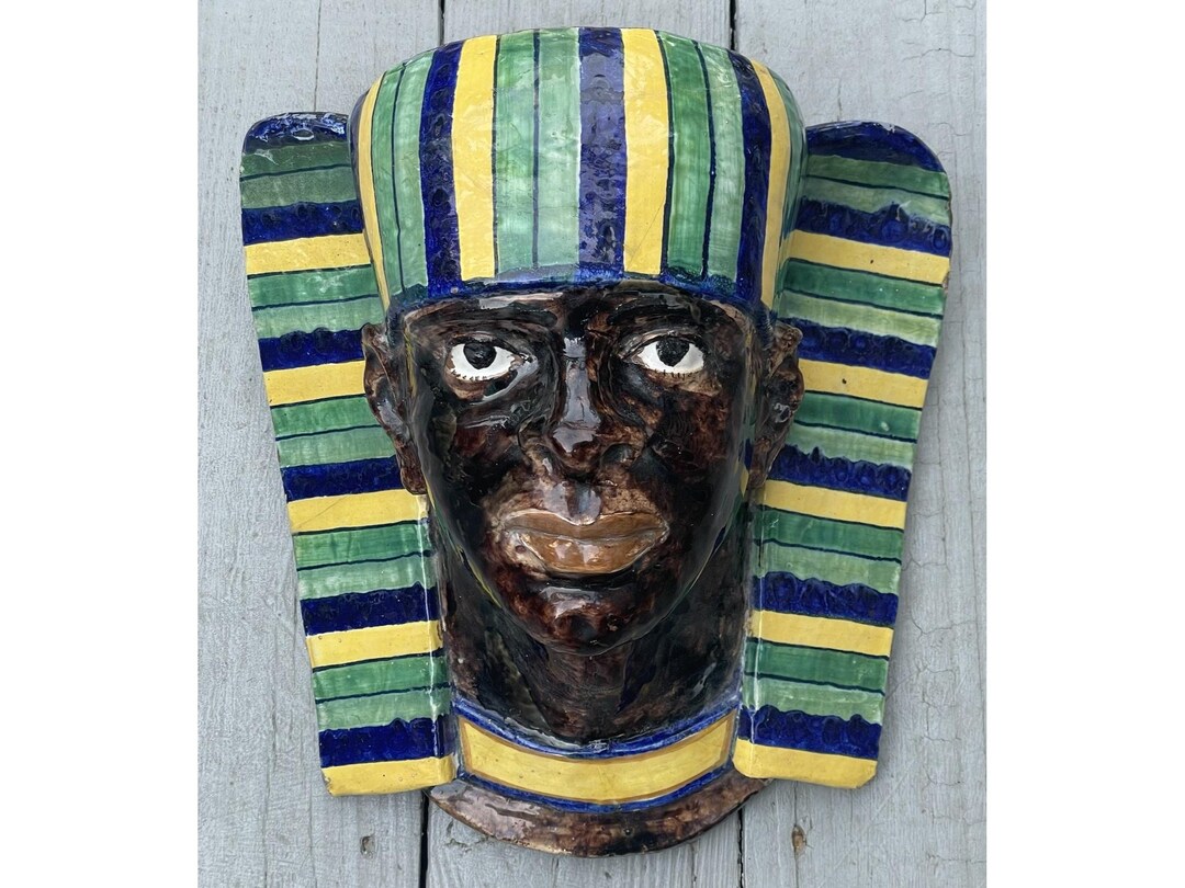 Antique Art Deco 1920s Pharaoah King Tut Bust Majolica Pottery Wall ...