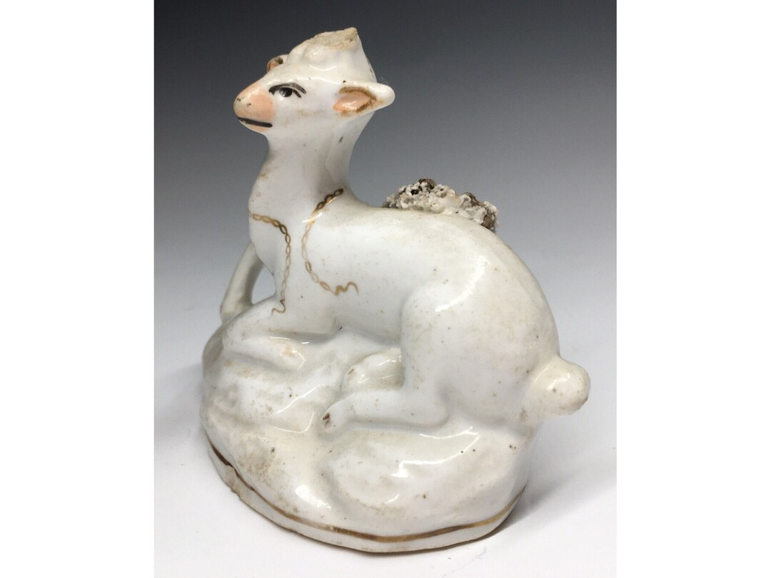 Antique 19th C. Staffordshire Gilt Painted Porcelain England Lamb ...