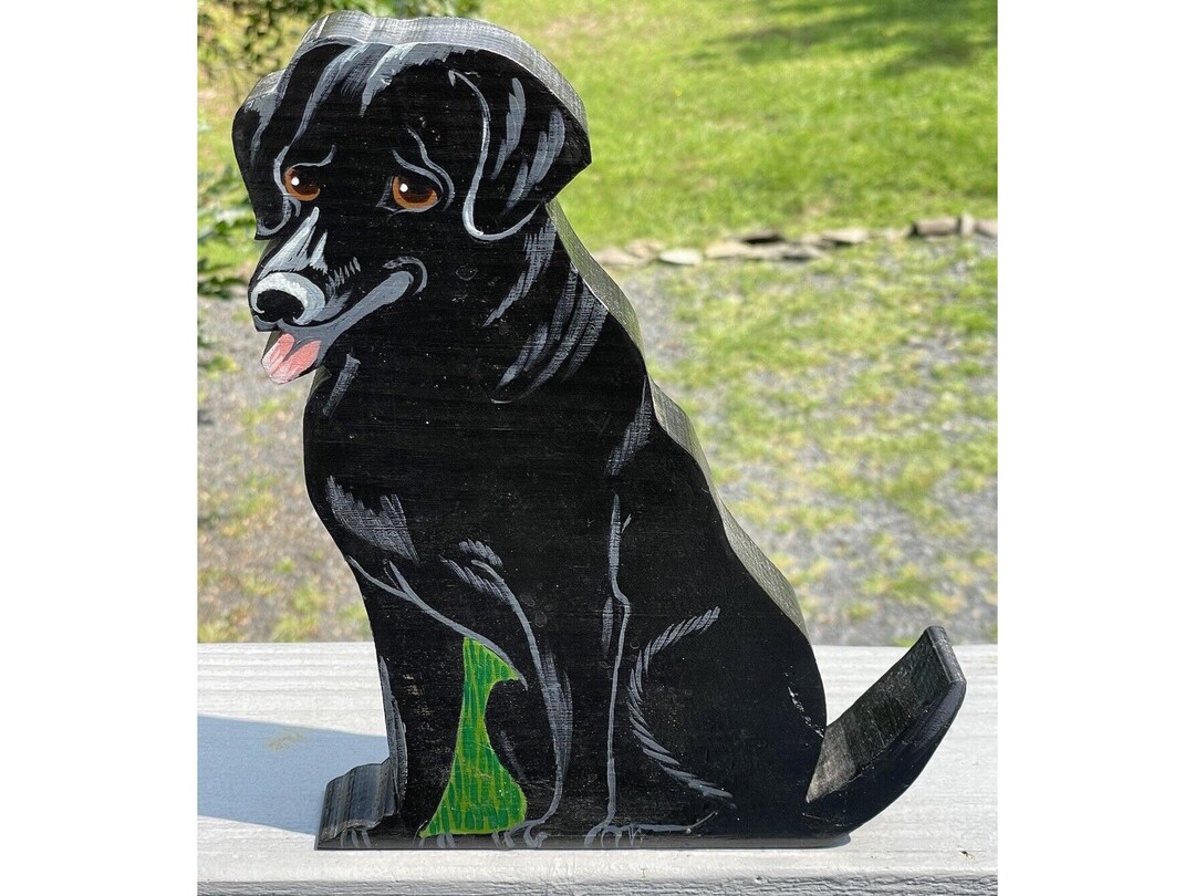 Vintage Hand Painted Folk Art Wooden Black Lab Dog Statue Art Labrador ...
