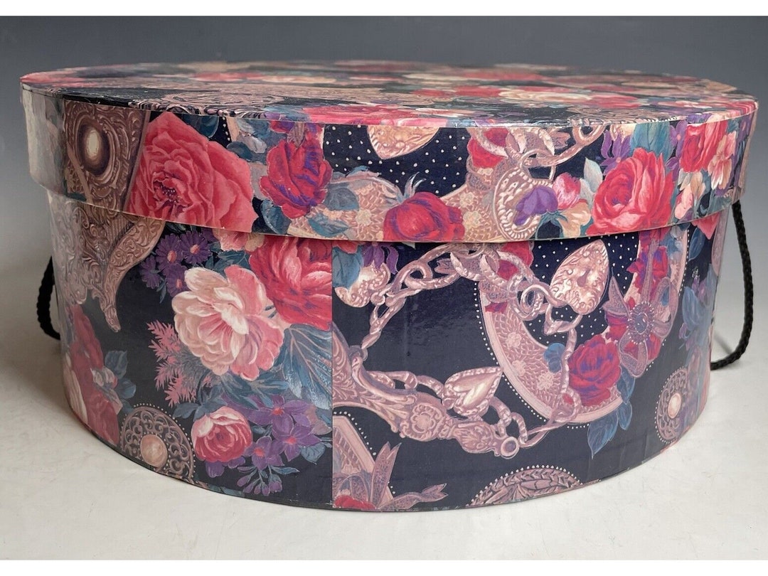 Vintage Floral Victorian Art Nouveau Style Contemp Cardboard Hatbox Tri ...