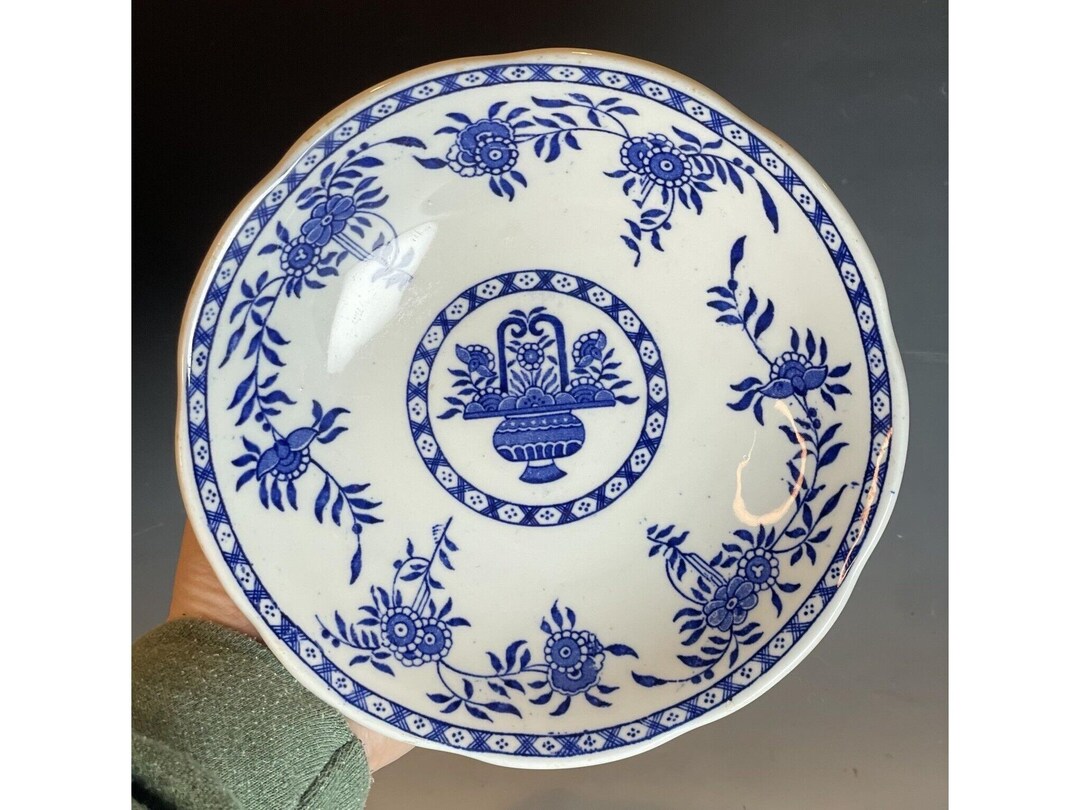 Antique Early Delph James M. Shaw Flow Blue Footed Bowl Dish Victorian ...