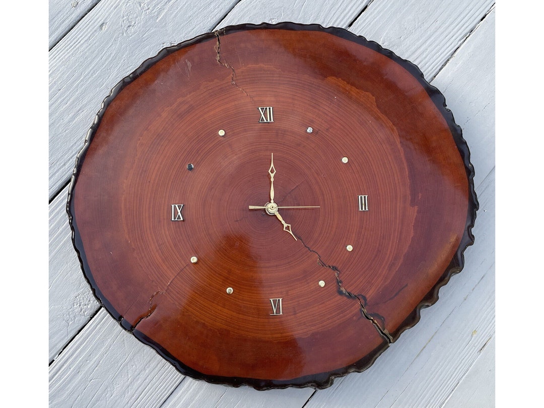 Vintage LARGE Lacquered Cyprus Wood Live Edge Wall Clock - Etsy