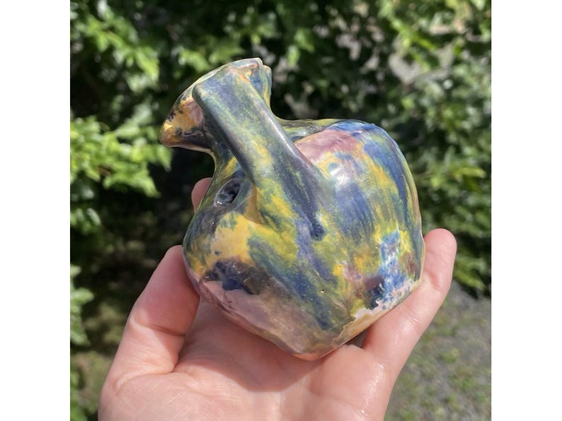 Retro Vintage Drip Glaze Redware Pottery Pierce Flower Frog Jug ...