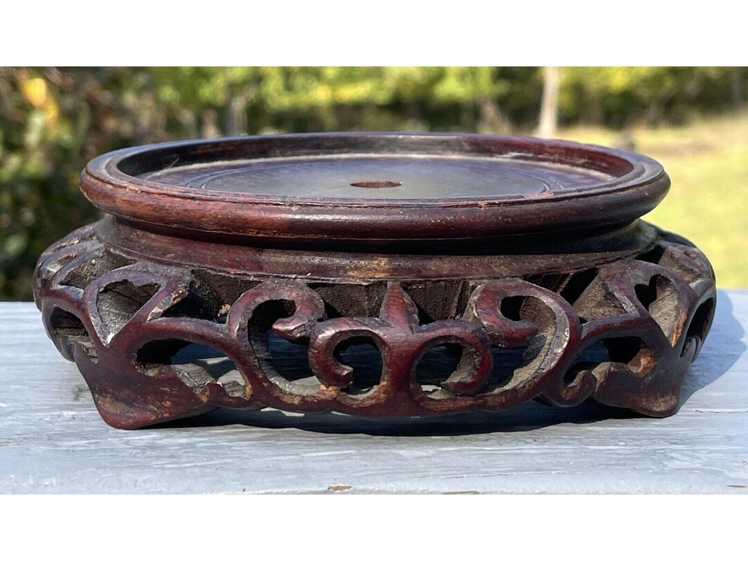 Antique Vintage 20th C Chinese Asian Openwork Wood Carved Bottle Vase ...
