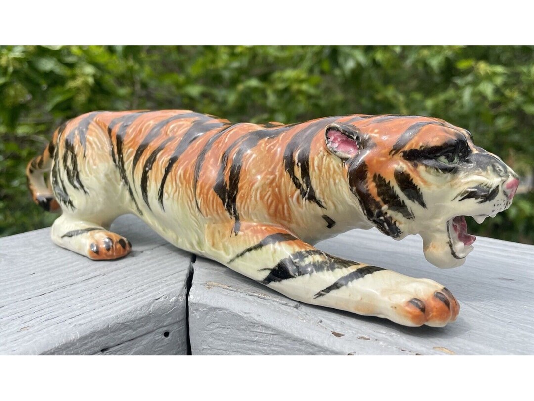 Antique - Vintage Hand Painted Porcelain Prowling Bengal Tiger Statue ...