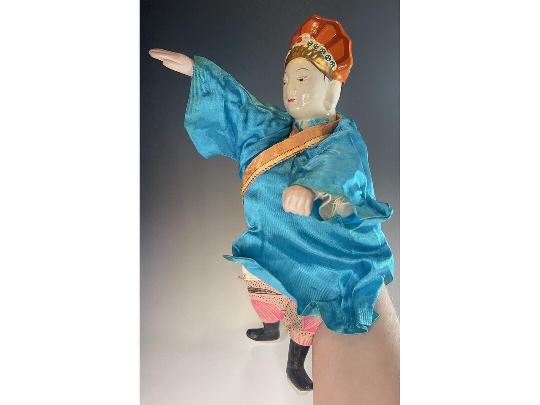 Vintage Hand Puppet Asian Ceramic Hand Painted & Fabric 20th C. Doll ...