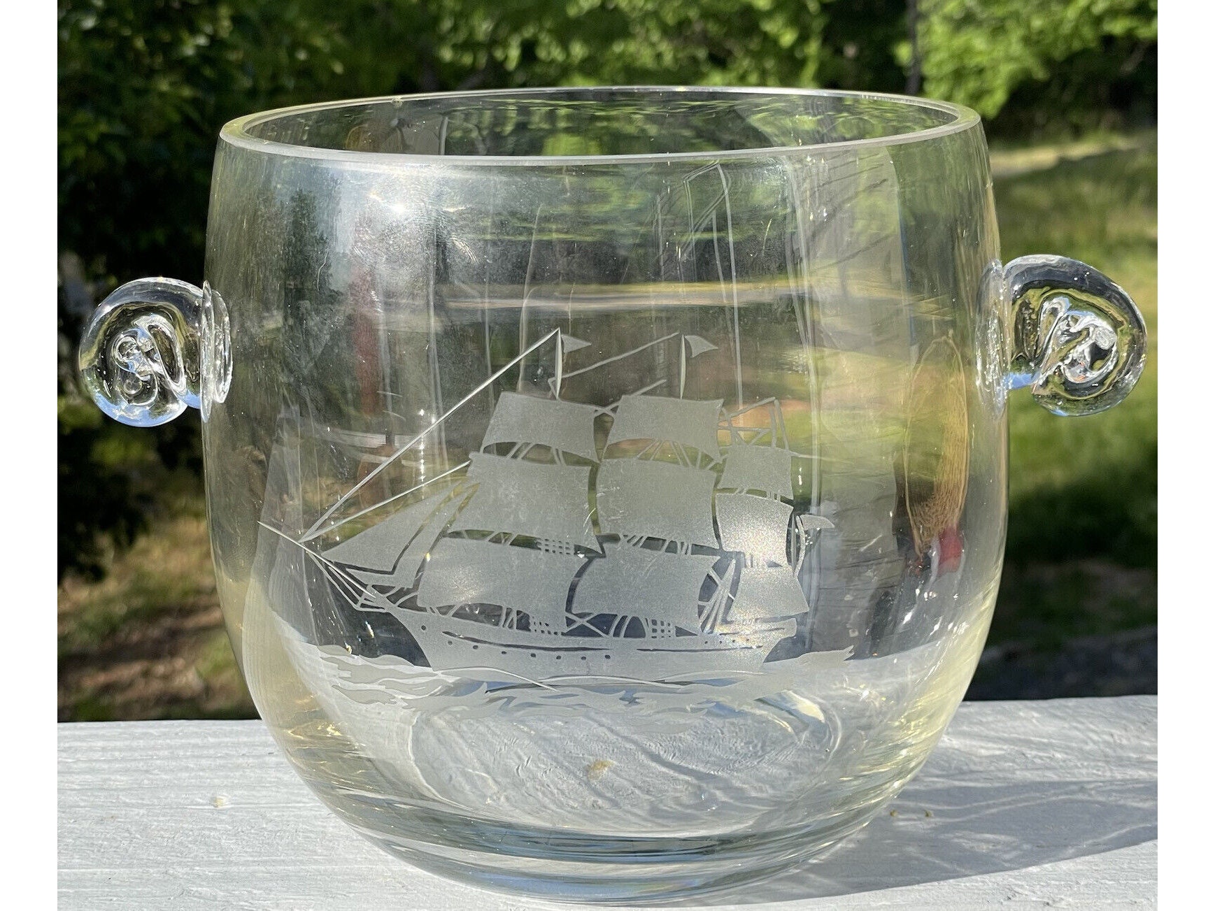 Antique Vintage Blown Glass Champagne Bucket W/ Etched - Etsy