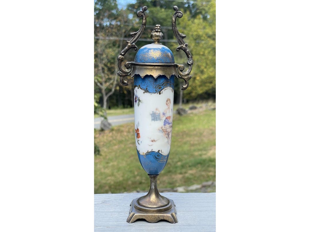 Antique 20th C Sevres Style Porcelain Urn Romantic Lady Bird Cage ...
