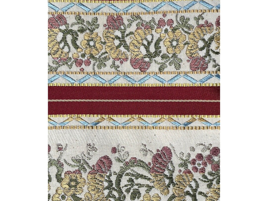Antique French Silk Floral Stripe Fabric Lampas Lisere Brocade 1900s 56 ...