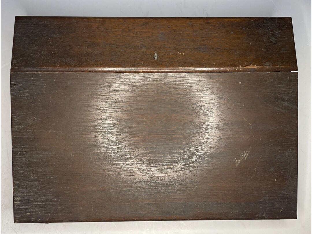 Antique English Wooden Velvet Slant Top Writing Letter Box Traveling ...