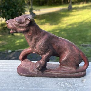 Antique - Vintage Cast Iron Red Painted Lioness Figure Sculpture Statue ...