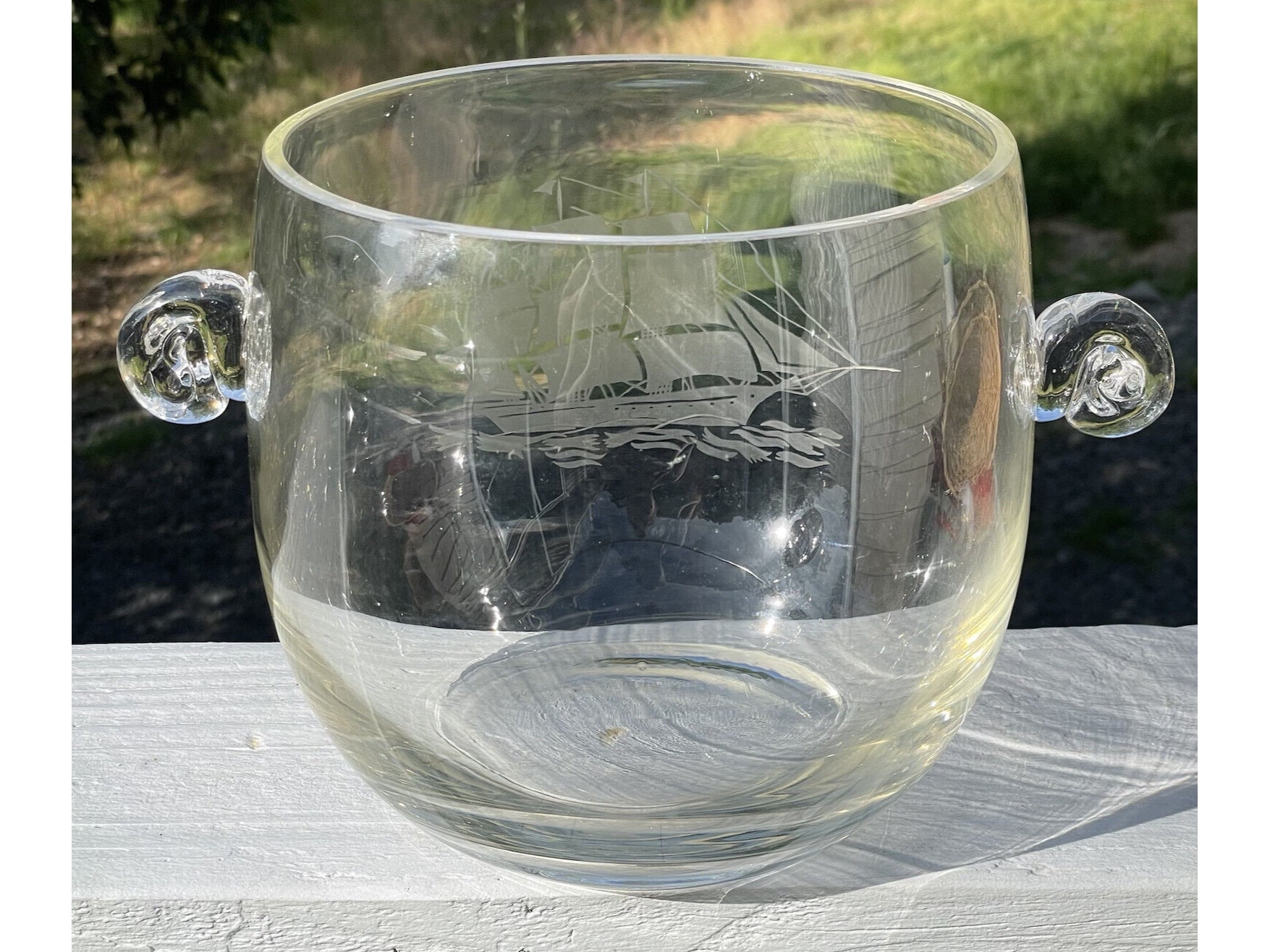 Antique Vintage Blown Glass Champagne Bucket W/ Etched - Etsy