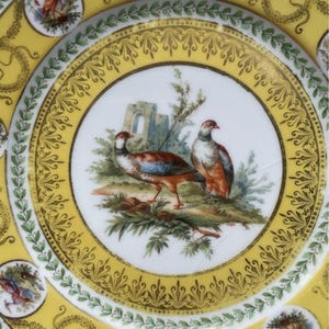 Antique Porcelain Yellow Scalloped Rim Plate W/ Birds Saxe German Decor ...