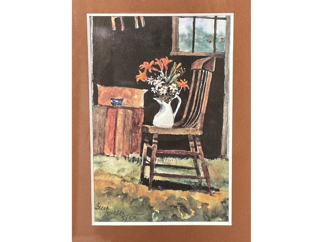 Vintage Bruce Poulterer Watercolor Print 'flower Basket' Artist Wall ...