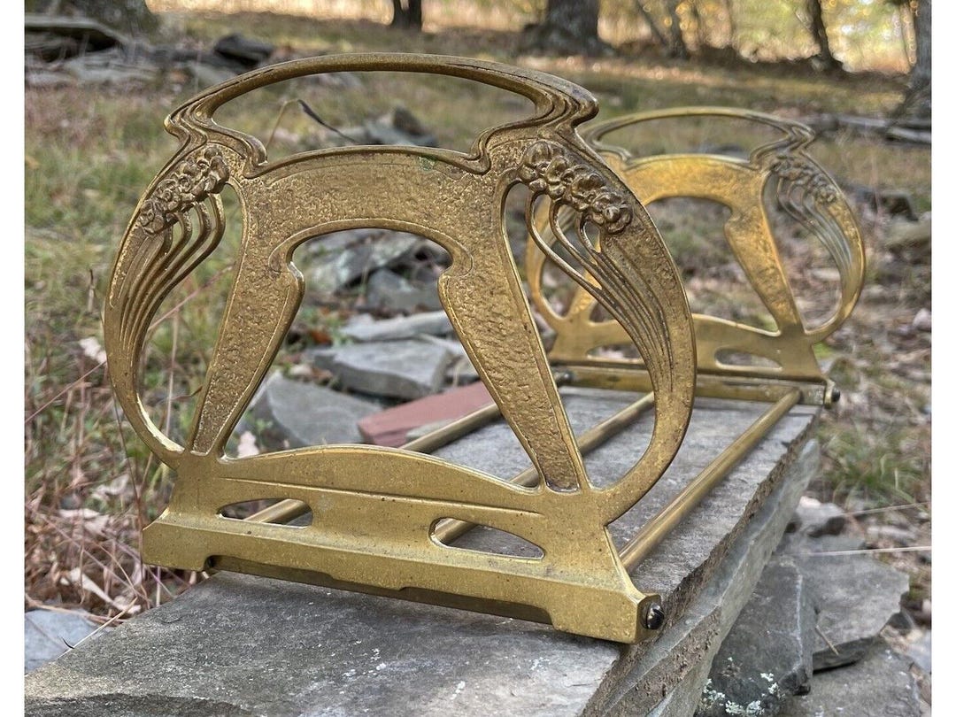 FINE Antique Art Nouveau Telescoping Brass Book Rack Shelf 19th C ...