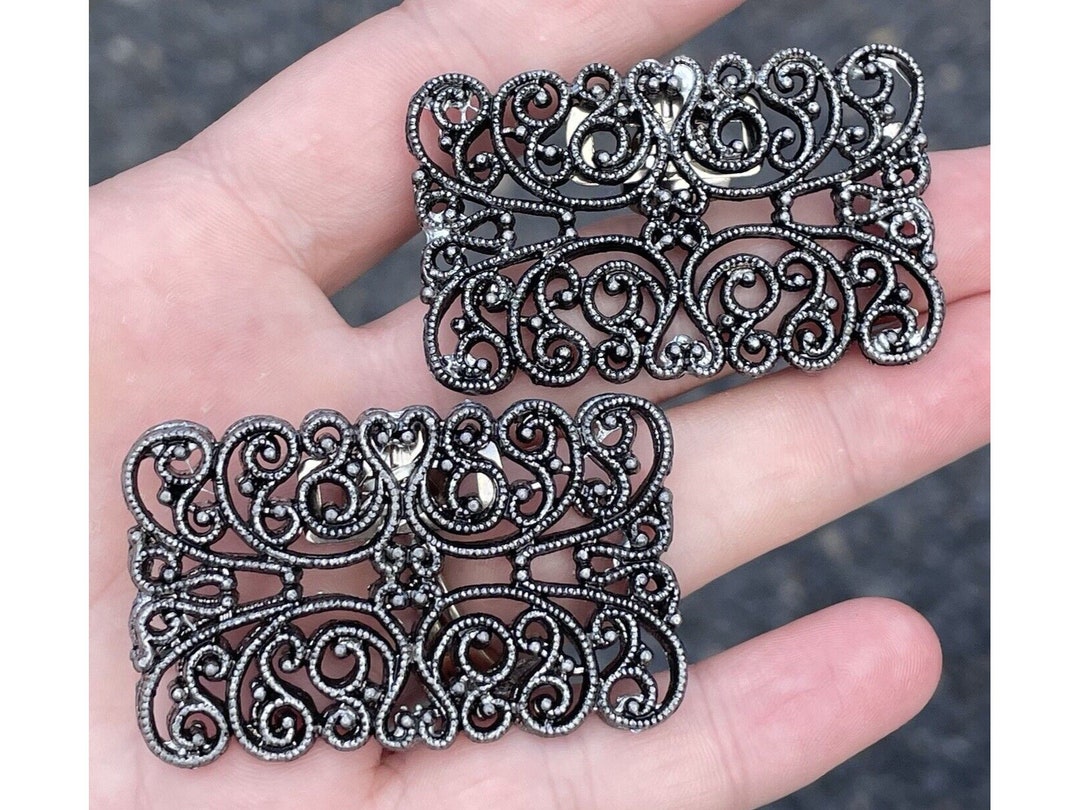 Vintage Gray Steel Colored Metal Shoe Clips Victorian Style Ornate - Etsy