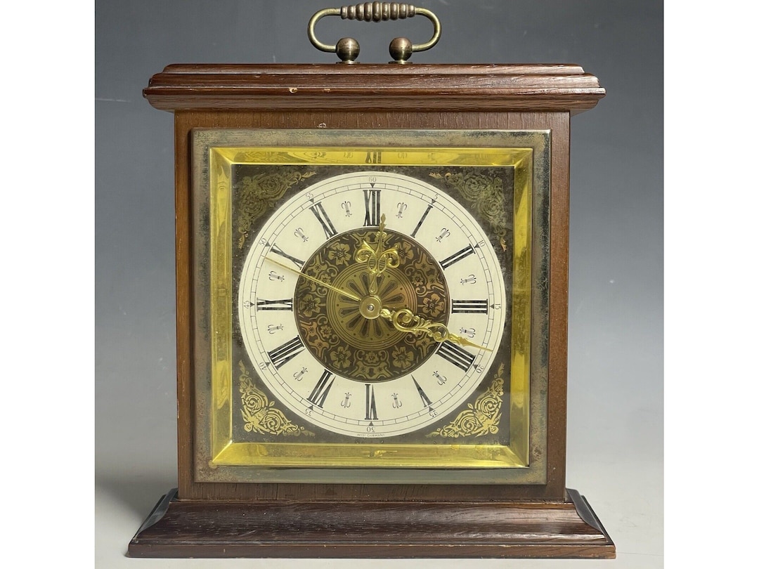 Vintage Adolf Jerger Mechanical Mantel Shelf Clock West Germany Wooden ...