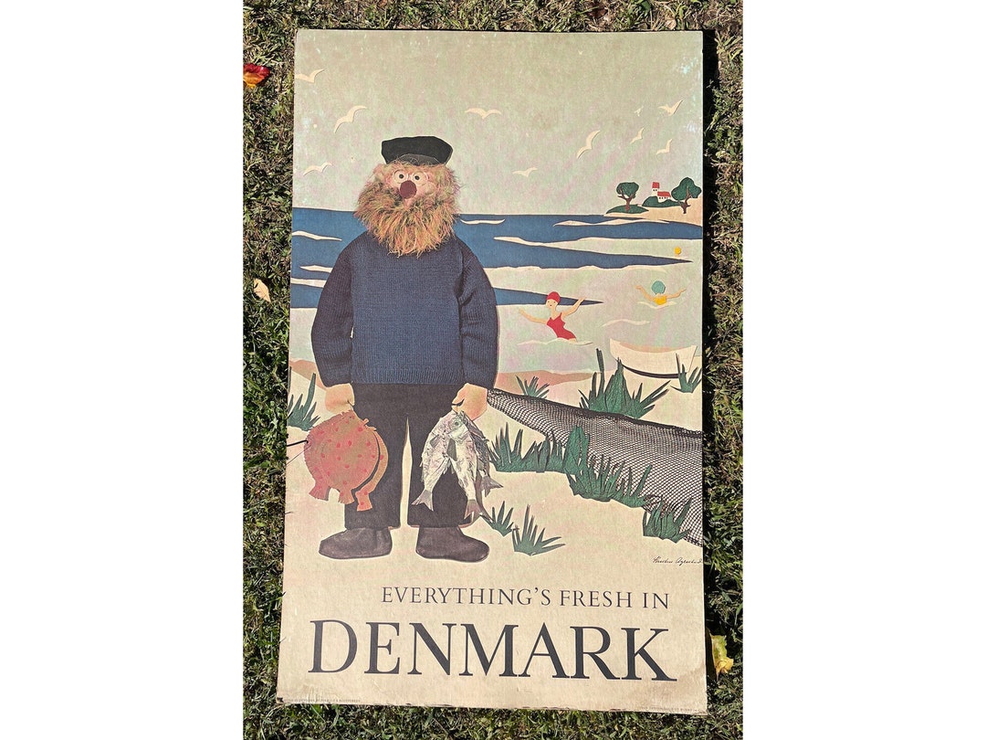 Vintage Mid-century Modern Denmark Danish Travel Poster Fisherman Fresh ...