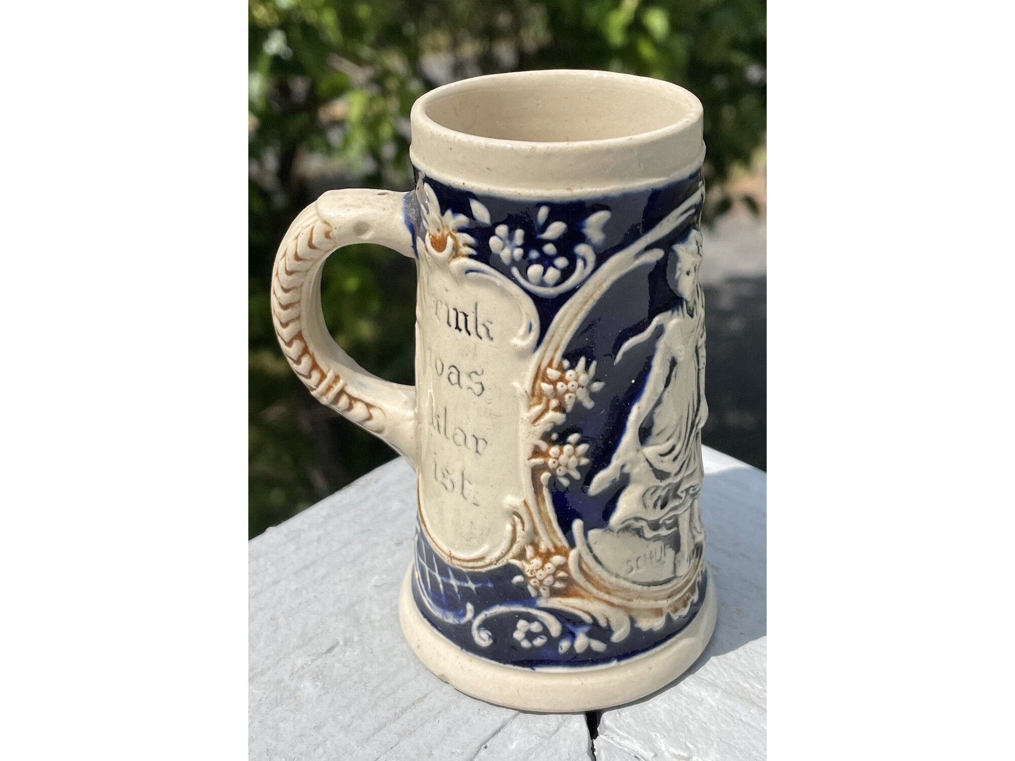 Antique - Vintage Miniature German Beer Stein Cream & Blue 2792 Pottery ...