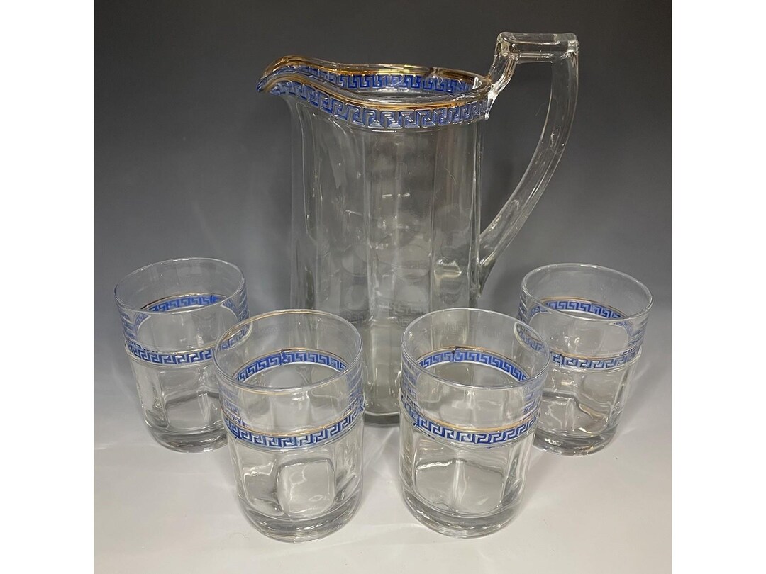 Antique Victorian EAPG U.S. Glass 'sheraton' Pitcher & Drinking Glasses ...