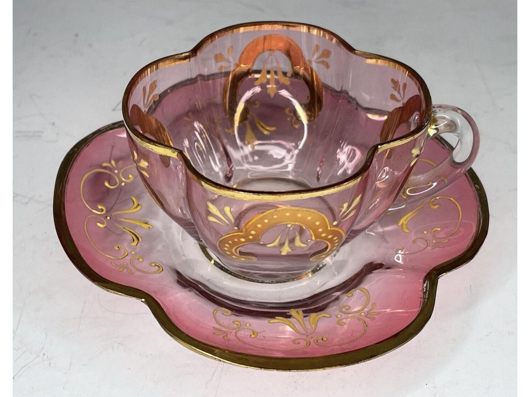 Antique Victorian 19th C. Moser Cranberry Gilt Demitasse Cup Saucer ...
