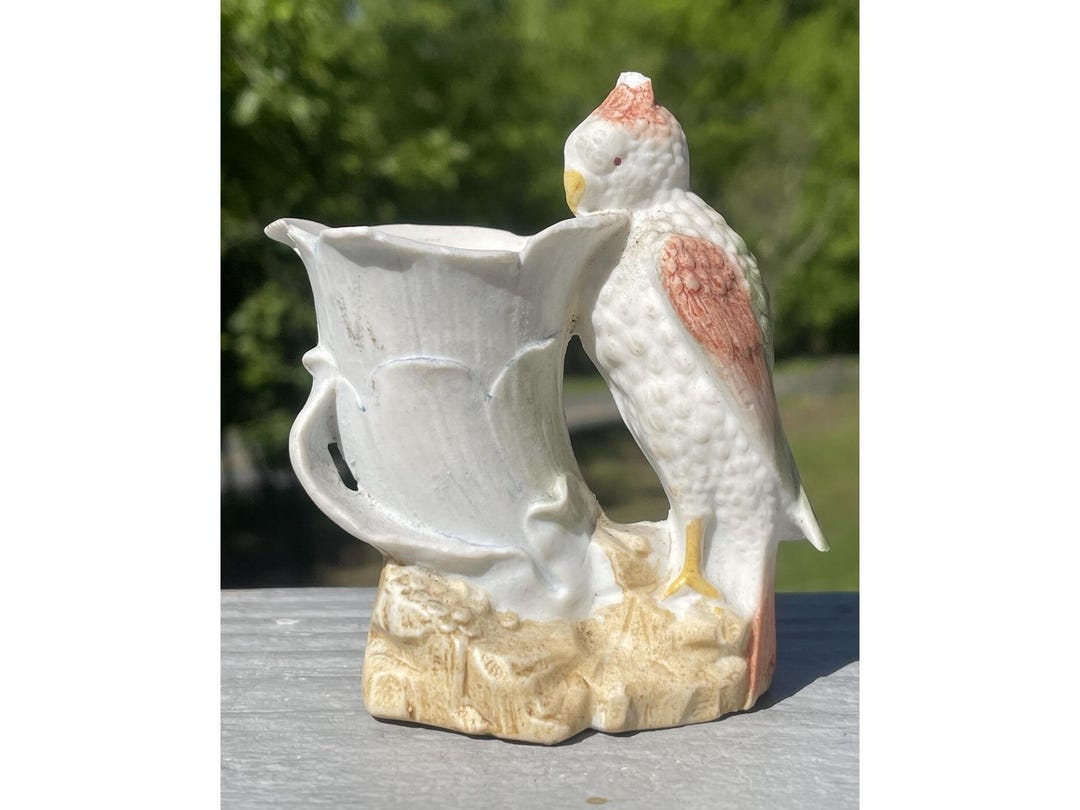 Antique Bisque Porcelain Match Holder Striker W/ Bird & Horn Parrot ...
