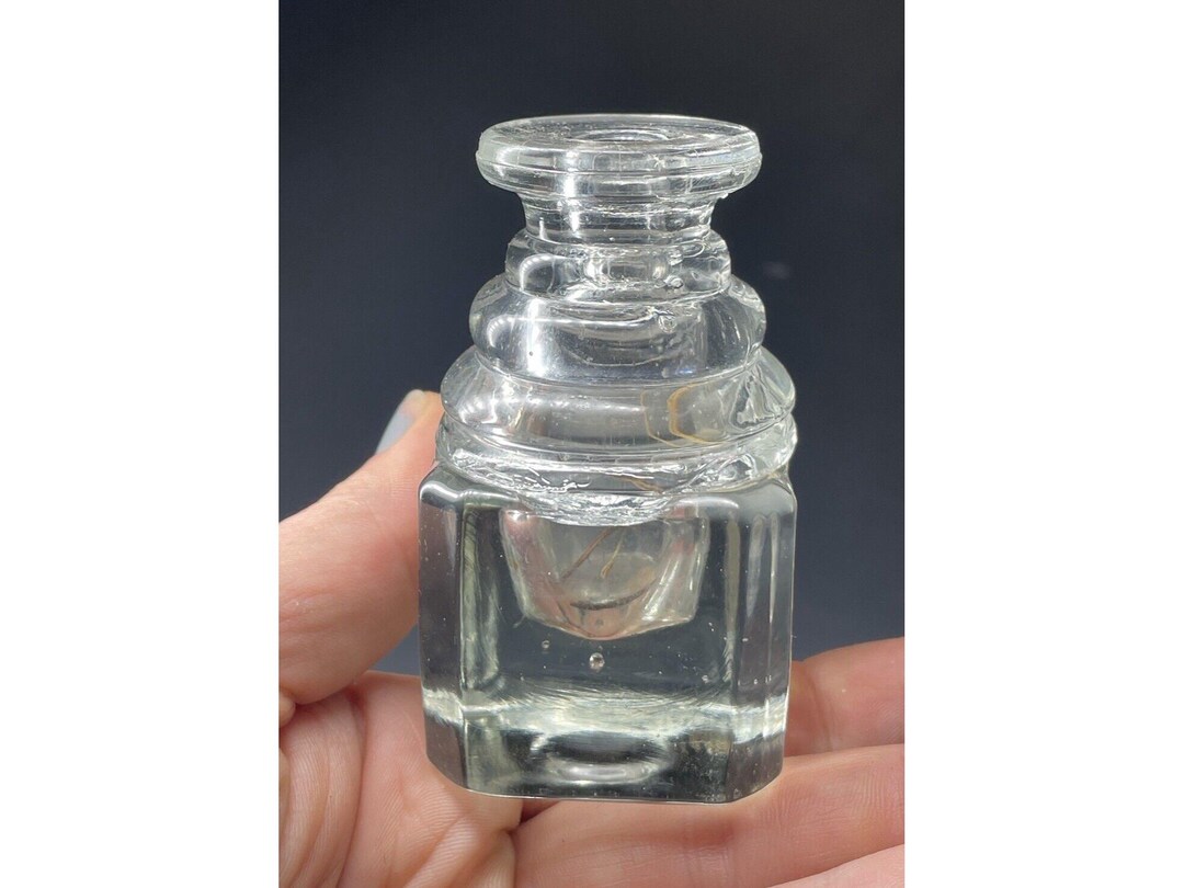 Antique Pressed Clear Glass Inkwell Ink Jar Bottle Collectible 19th ...