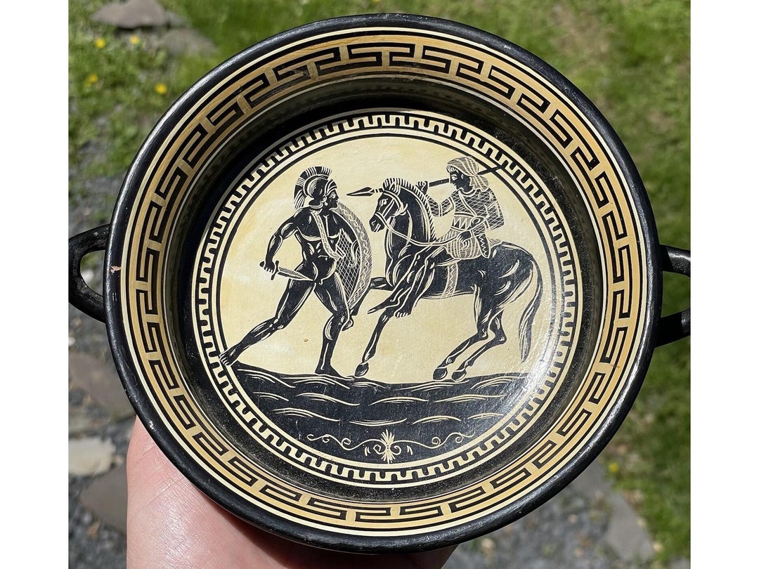 Antique - Vintage Hand Painted Kylix Greek Black Pottery Terracotta ...